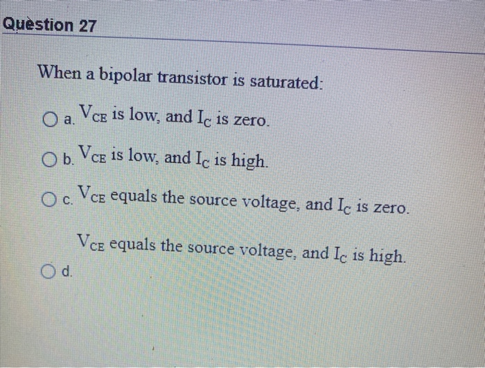 Solved Question 24 The Boc of a transistor is its current | Chegg.com