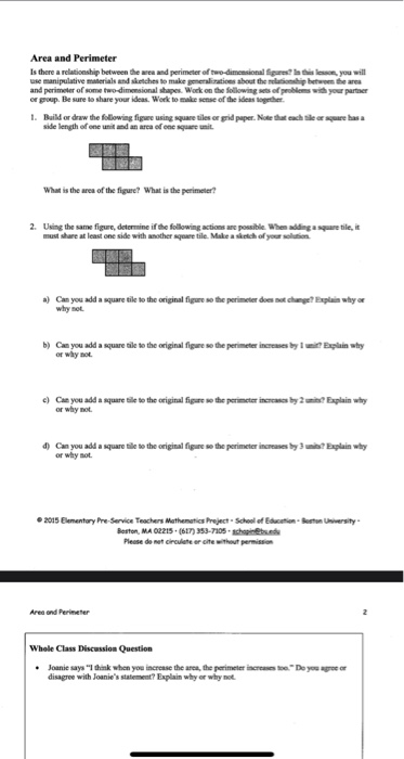 Area and Perimeter Is there a relationship between | Chegg.com