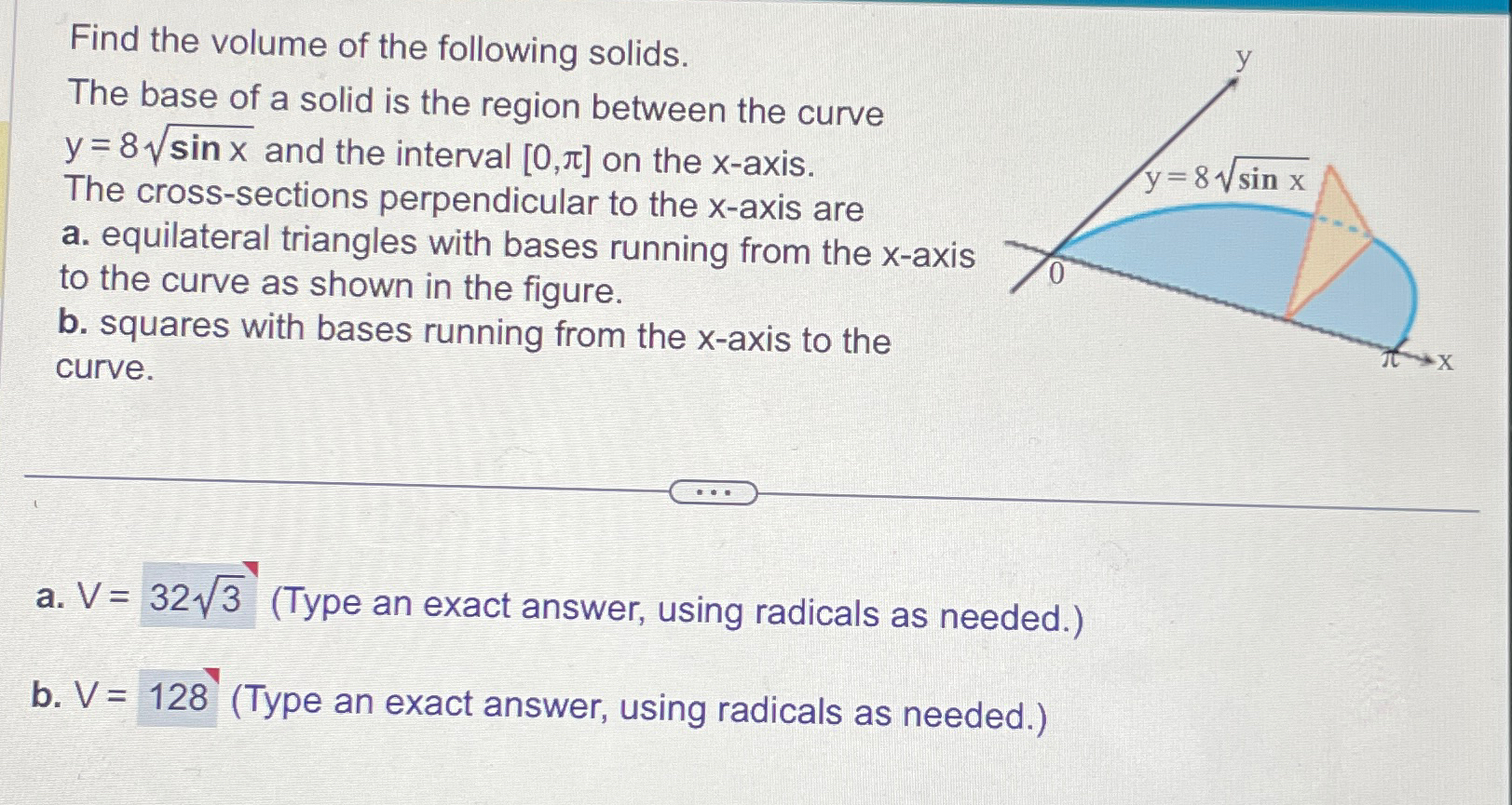 Solved Find the volume of the following solids.The base of a | Chegg.com