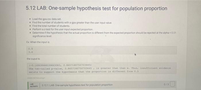 Solved 5.12 LAB: One-sample hypothesis test for population | Chegg.com