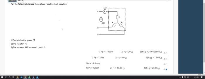 Solved For the following balanced three-phase resistive load | Chegg.com