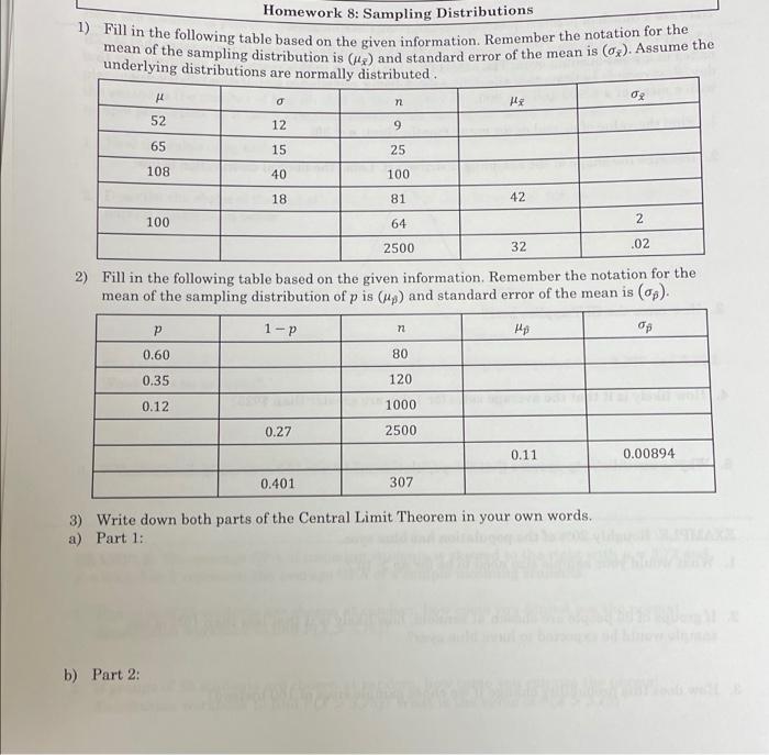 Solved Homework 8: Sampling Distributions 1) mean of the | Chegg.com