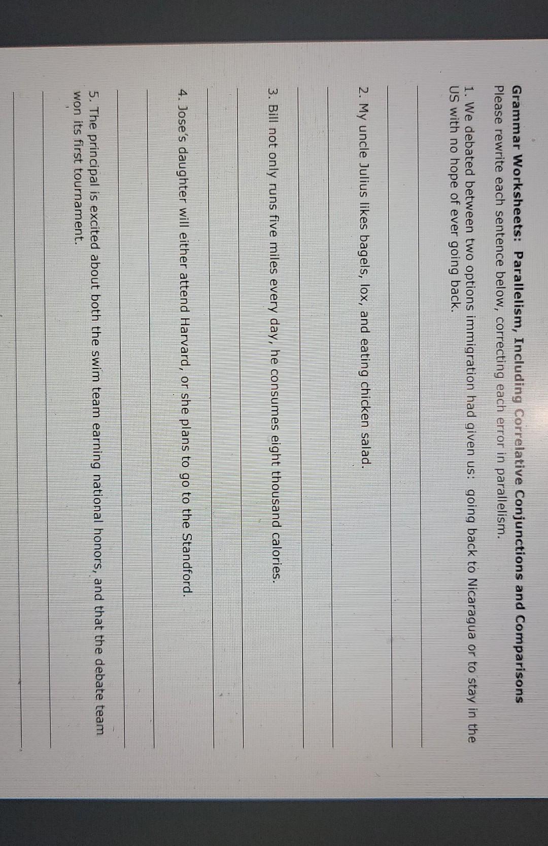 Solved Grammar Worksheets: Parallelism, Including | Chegg.com