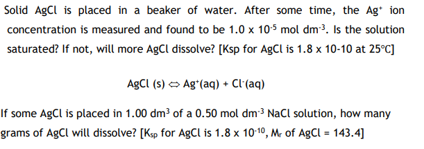 Solved 1) ﻿a) ﻿Solid AgCl is placed in a beaker of water. | Chegg.com