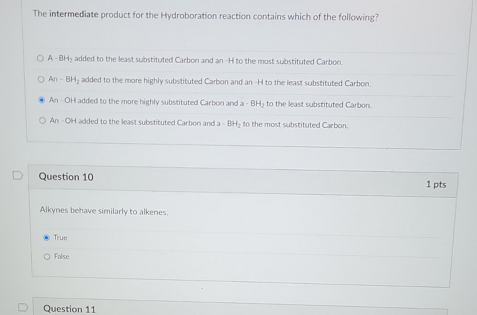 Solved The intermediate product for the Hydroboration | Chegg.com