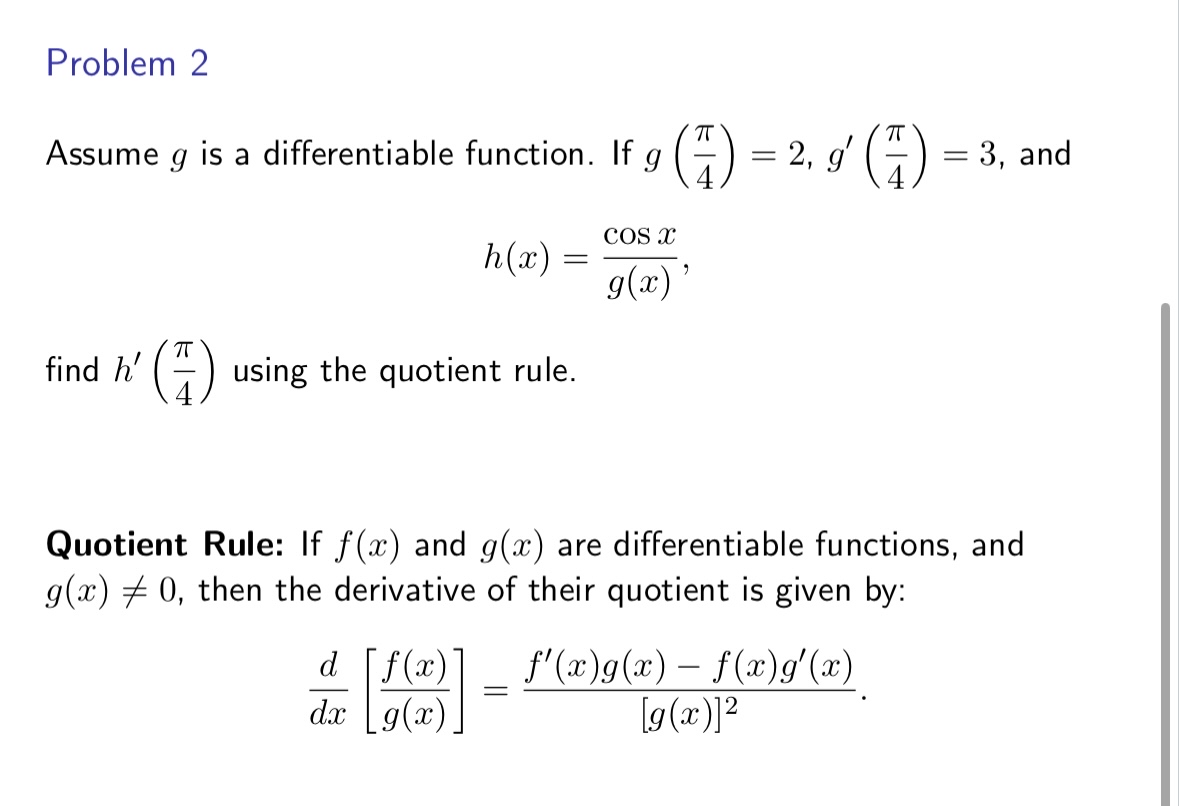 Solved Problem 2Assume g ﻿is a differentiable function. If | Chegg.com