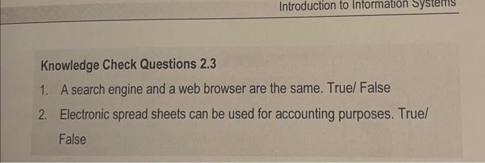 Knowledge Check Questions 2.3 1. A search engine and | Chegg.com