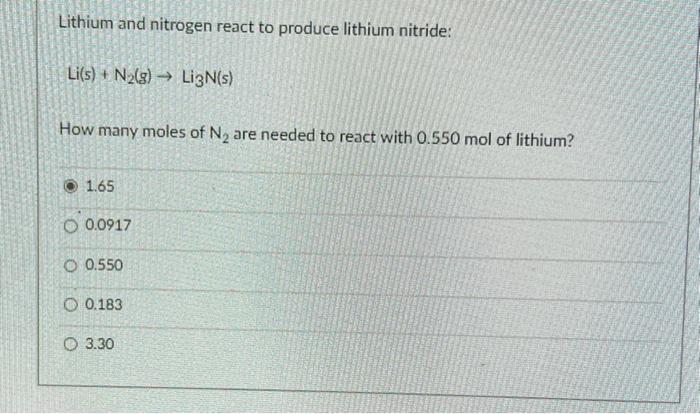 Solved Lithium and nitrogen react to produce lithium | Chegg.com