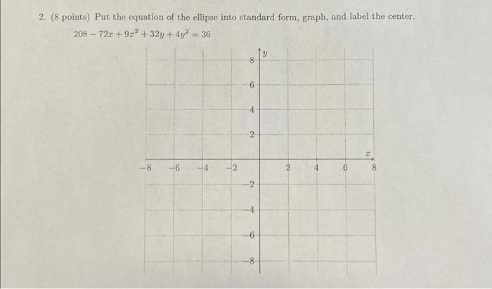 Solved 2. (8 points) Put the equation of the ellipse into | Chegg.com