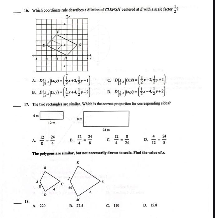 Solved 16. Which coordinate rule describes a dilation of | Chegg.com