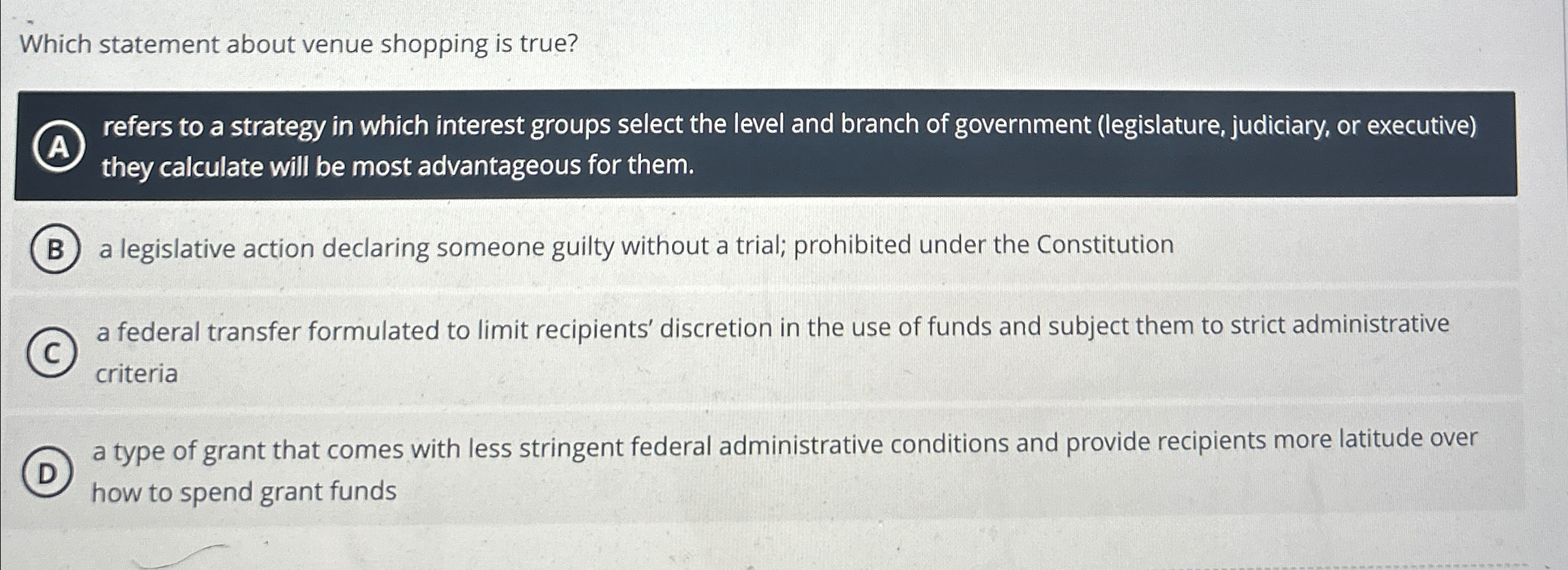 Solved Which statement about venue shopping is true?refers | Chegg.com