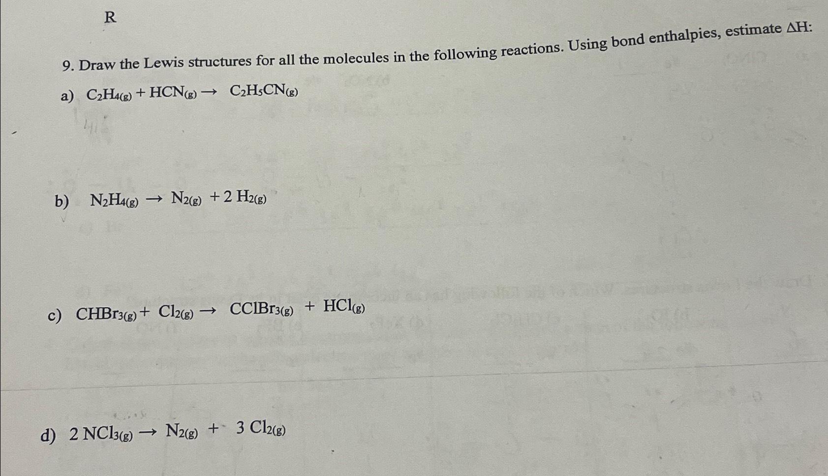 Solved R9. ﻿Draw the Lewis structures for all the molecules | Chegg.com