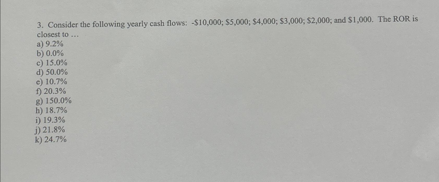 Solved Consider the following yearly cash flows: | Chegg.com
