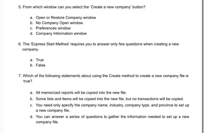 Solved 5. From which window can you select the "Create a new | Chegg.com