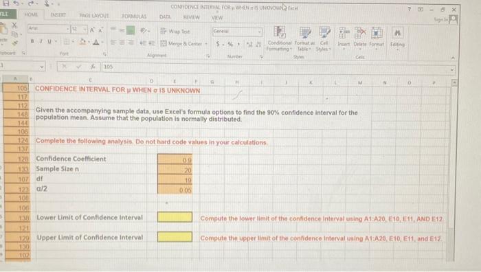 Solved Given the accompanying sample data, use Excel's | Chegg.com