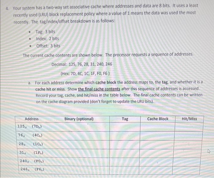 Solved Your system has a two-way set associative cache where | Chegg.com