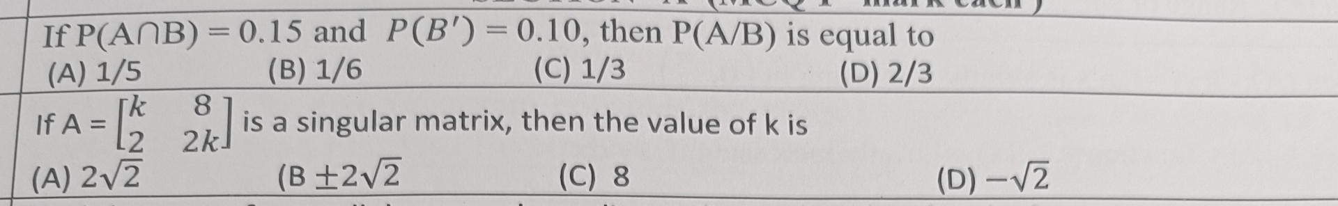 Solved If P(A∩B)=0.15 ﻿and P(B')=0.10, ﻿then P(AB) ﻿is equal | Chegg.com