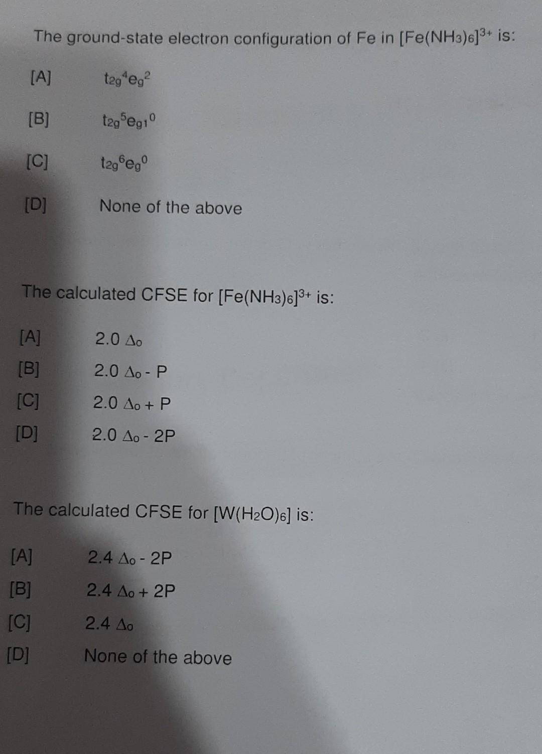 Solved The ground-state electron configuration of Fe in | Chegg.com