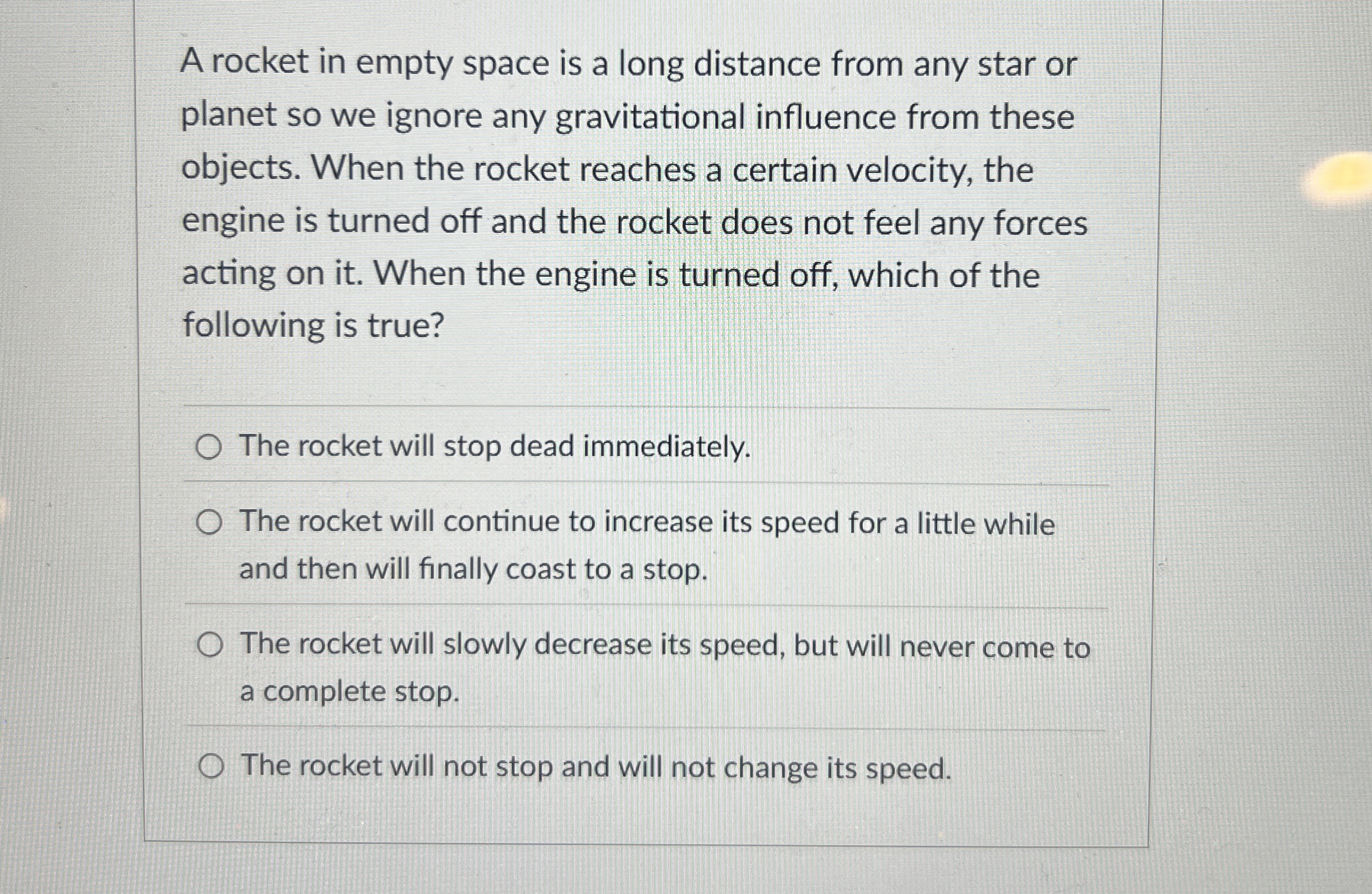 Solved A rocket in empty space is a long distance from any | Chegg.com