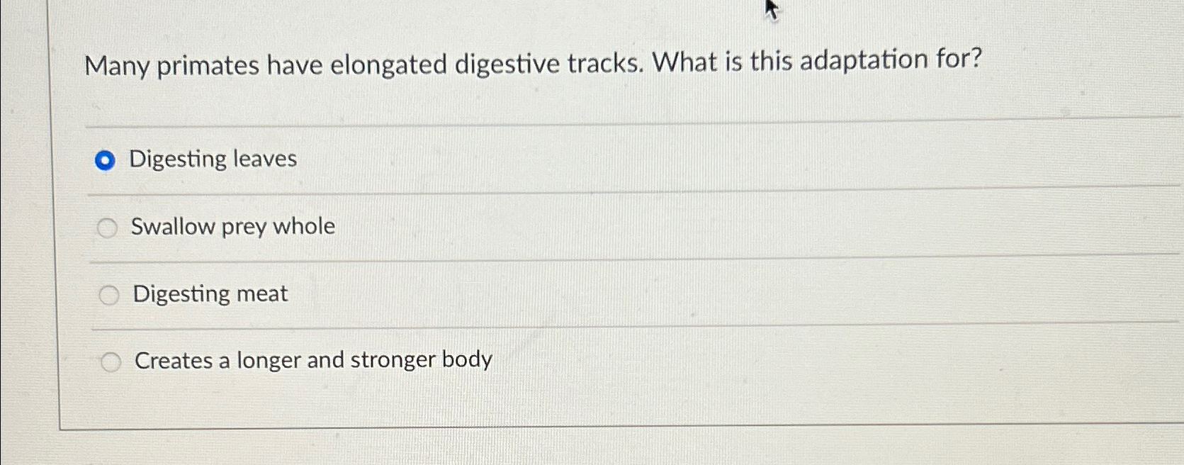 Solved Many primates have elongated digestive tracks. What | Chegg.com
