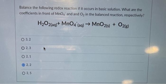 Solved Balance the following redox reaction if it occurs in | Chegg.com