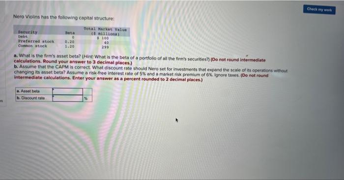 Solved Nero Violins has the following capital structure: a. | Chegg.com
