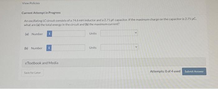 Solved Current Attempt in Progress An oscillating LC circuit | Chegg.com