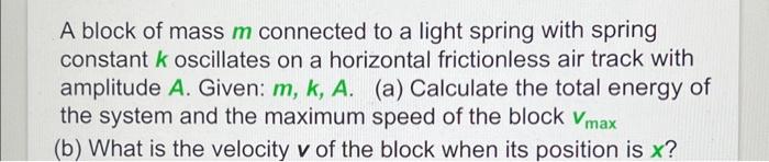 Solved A block of mass m connected to a light spring with | Chegg.com