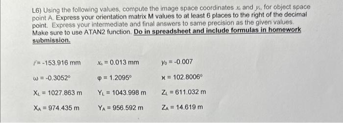Solved L6) Using the following values, compute the image | Chegg.com
