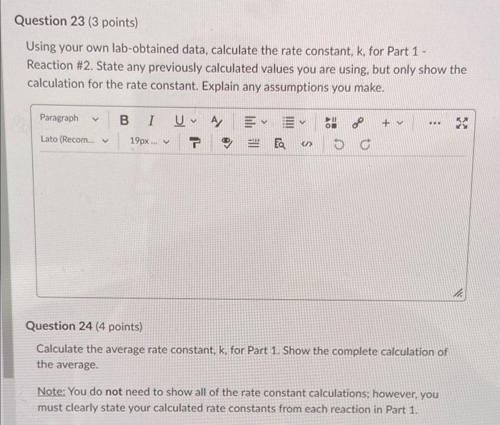 Using your own lab-obtained data, calculate the rate | Chegg.com