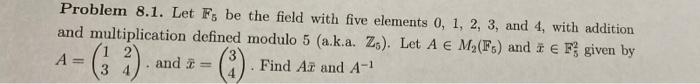 Solved Problem 8.1. Let F5 be the field with five elements | Chegg.com