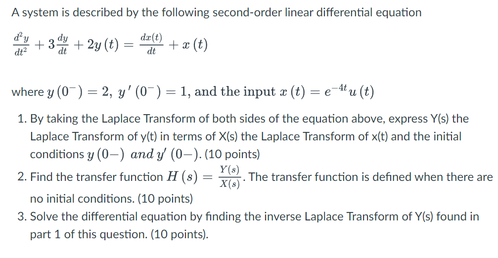 Solved A system is described by the following second-order | Chegg.com