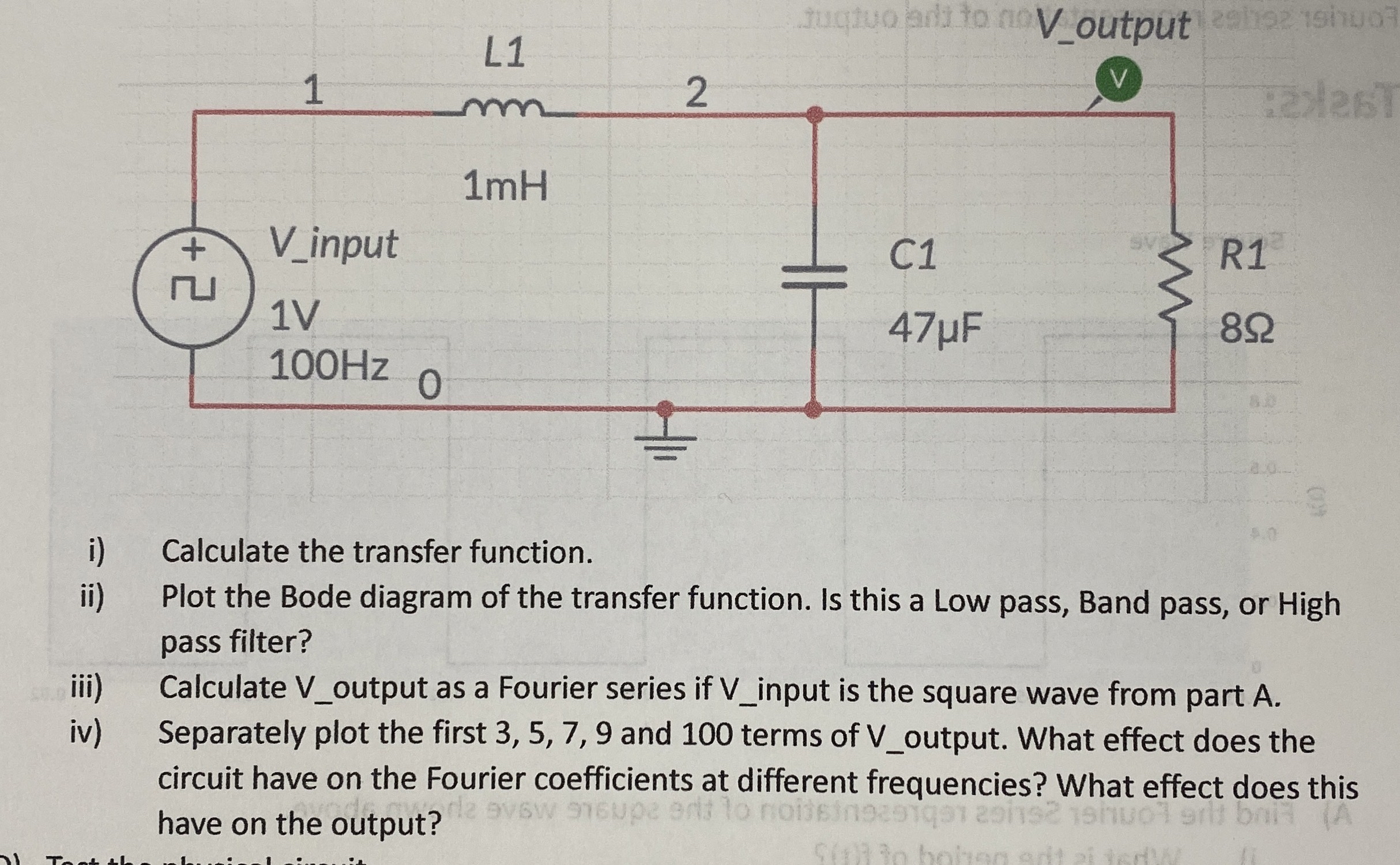 Solved i) ﻿Calculate the transfer function.ii) ﻿Plot the | Chegg.com