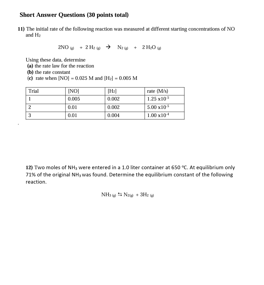 Solved Short Answer Questions (30 ﻿points total)The initial | Chegg.com