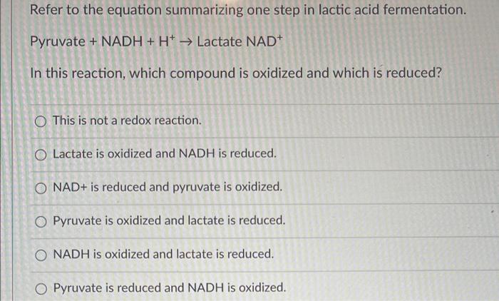 Solved Refer to the equation summarizing one step in lactic | Chegg.com