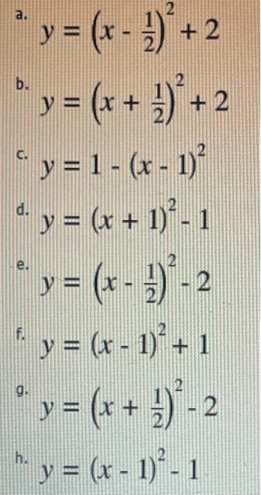 Solved 1. Match the following quadratic function with its | Chegg.com
