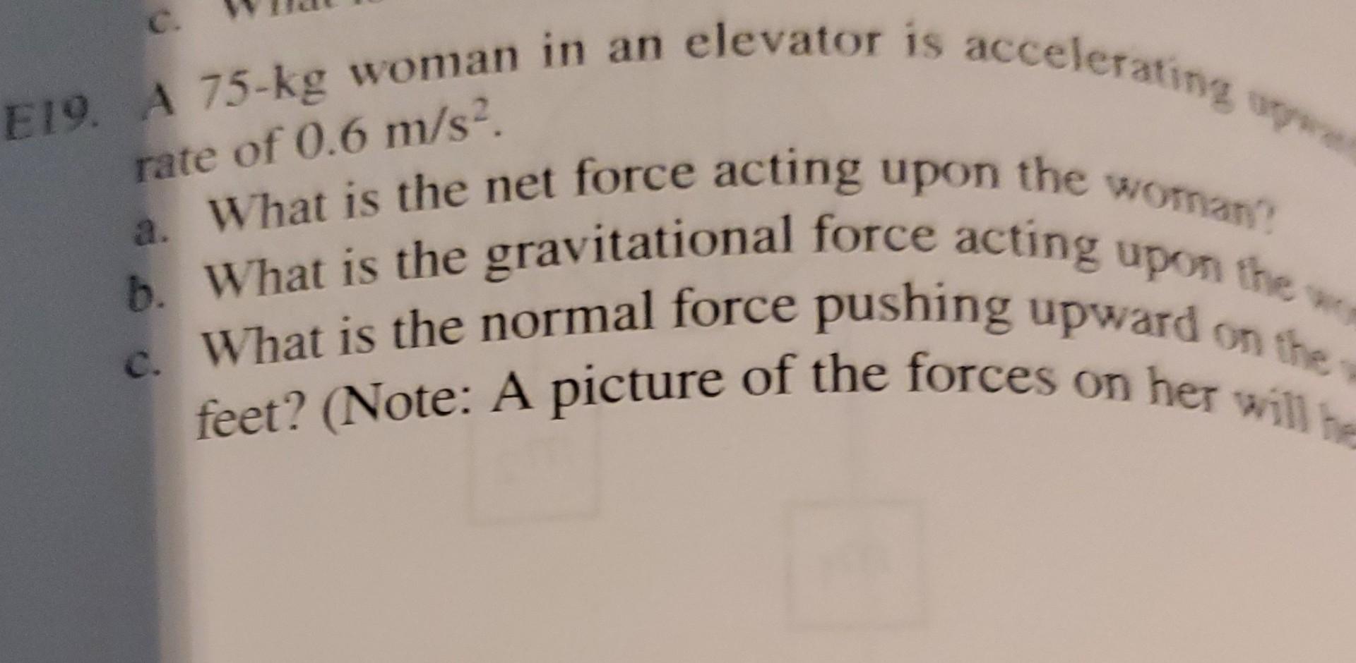 Solved 19. A 75−kg woman in an elevator is accelerating | Chegg.com