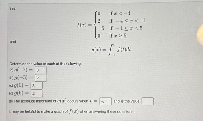 Solved Let and f(x) = Determine the value of each of the | Chegg.com