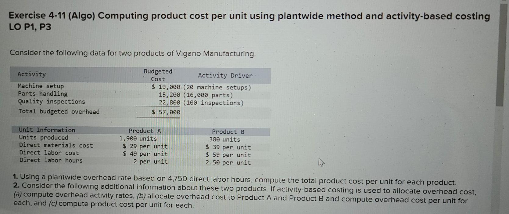 Solved Exercise 4-11 (Algo) Computing product cost per unit | Chegg.com Solved Exercise 4-11 (Algo) Computing product cost per unit | Chegg.com