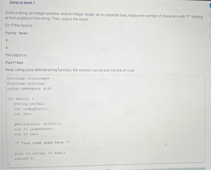Solved Jump to level 1 Given a string, an integer position, | Chegg.com