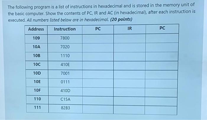 Solved The following program is a list of instructions in | Chegg.com