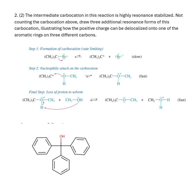 Solved (2) ﻿The intermediate carbocation in this reaction is | Chegg.com