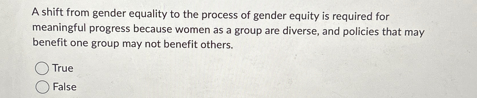 Solved A shift from gender equality to the process of gender | Chegg.com