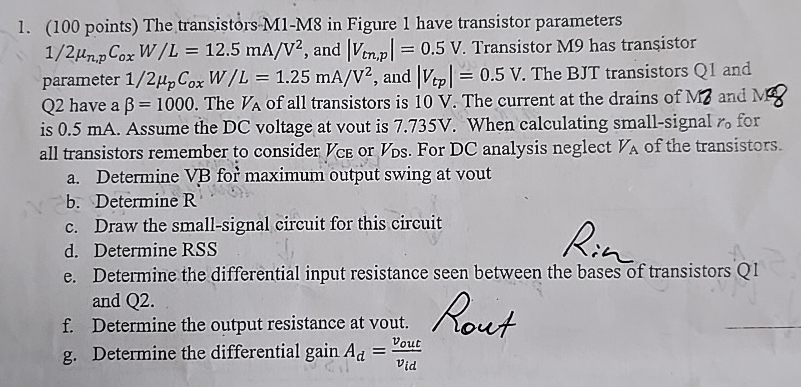 Solved (100 ﻿points) ﻿The transistors-M1-M8 ﻿in Figure 1 | Chegg.com