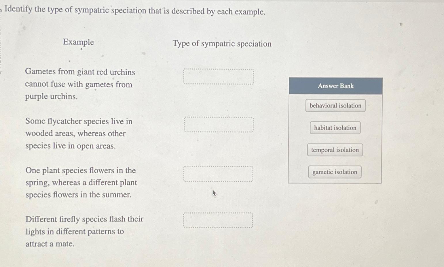 Solved Identify the type of sympatric speciation that is | Chegg.com Solved Identify the type of sympatric speciation that is | Chegg.com