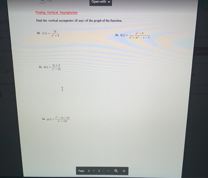 Solved Open with Finding Vertical Asymptotes Find the | Chegg.com