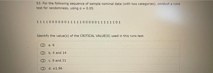 Solved 53. For the following sequence of sample nominal data | Chegg.com