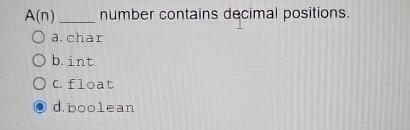 Solved A number contains decimal positions.a. ﻿charb. | Chegg.com