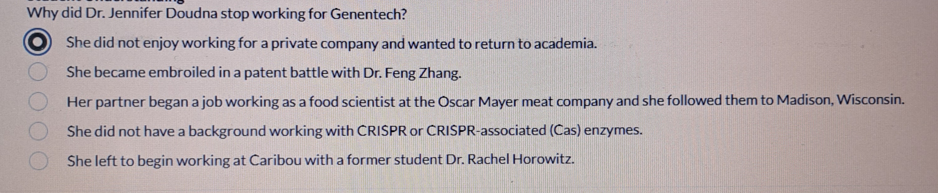 Solved Why did Dr. ﻿Jennifer Doudna stop working for | Chegg.com