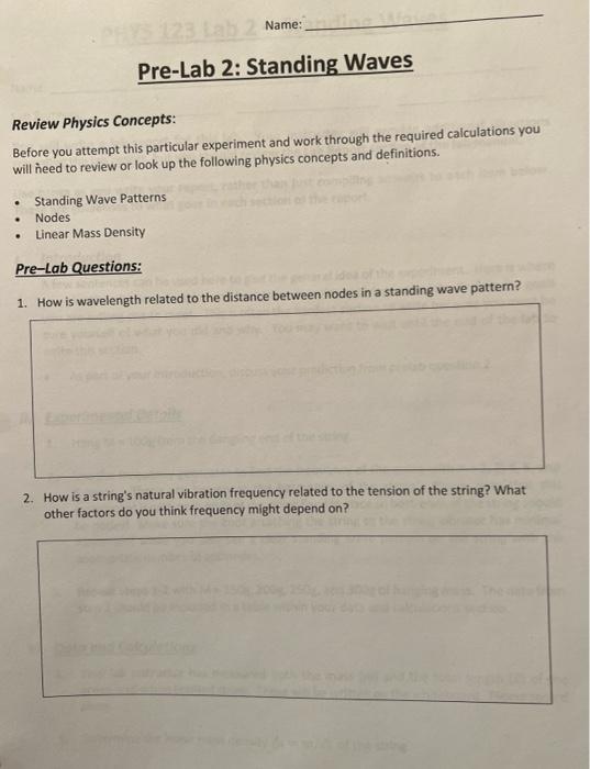 Solved Name: _ Name: Pre-Lab 2: Standing Waves Review | Chegg.com